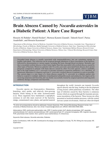 Pdf Brain Abscess Caused By Nocardia Asteroides In A Diabetic Patient A Rare Case Report