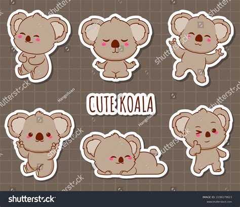 Set Cute Koala Sticker Cartoon Character Stock Vector Royalty Free