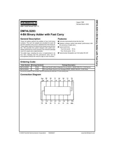 Dm74ls283 4 Bit Binary Adder With Fast Carry Un L Engineering