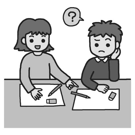 班の学習モノクロ授業風景の無料イラスト学校生活学校素材
