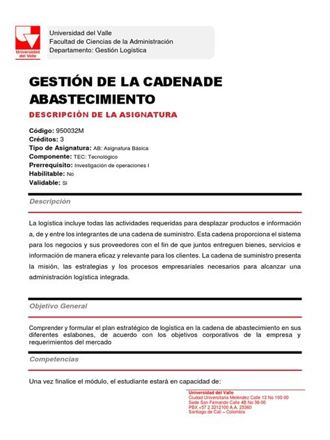 Univalle Gestión De La Cadena De Abastecimiento Pdf Logística