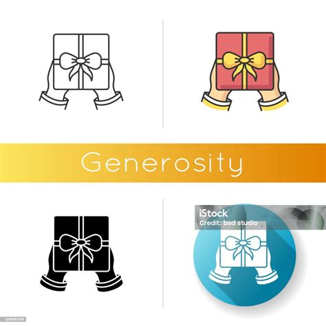 관대 아이콘 리니어 블랙 및 Rgb 색상 스타일 유덕한 행동 이타적인 기부 생일 휴일 이벤트 특별한 행사 축하 축제 선물 고립 된 벡터 일러스트레이션 개념에 대한 스톡 벡터