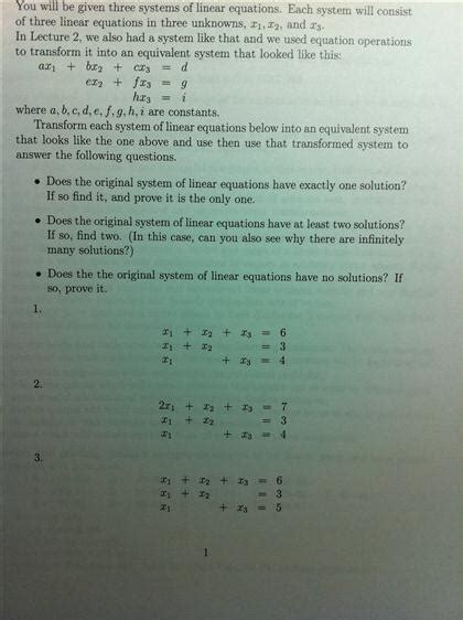 Solved You Will Be Given Three Systems Of Linear Equations Chegg Com