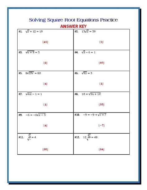 Solving Square Root Equations Practice By Certified Math Geek Tpt