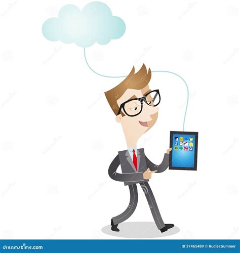 Cartoon Character Businessman With Tablet And Clo Royalty Free Stock