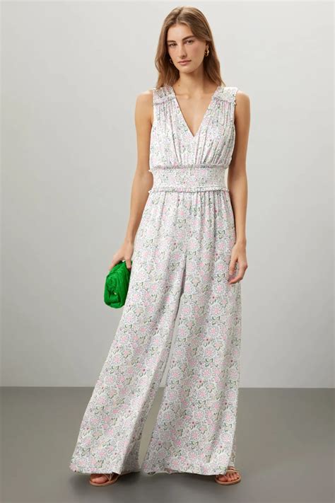 Cece Floral Sleeveless Smocked Waist Jumpsuit