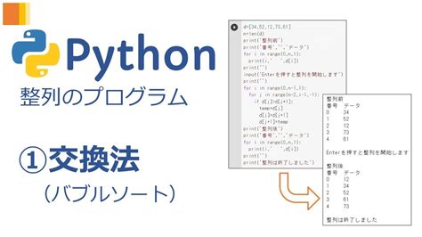 python 整列のプログラム ①交換法（バブルソート） youtube