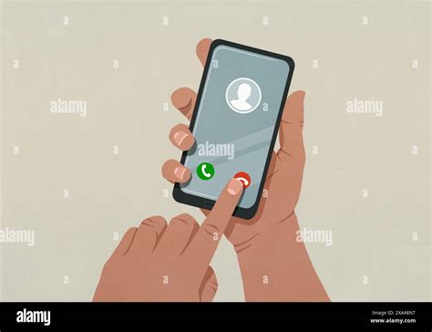 Pov Person Looking Down At Smart Phone Screen And Declining Incoming