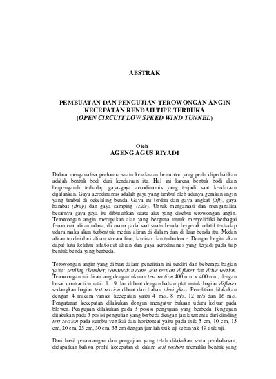 pembuatan dan pengujian terowongan angin kecepatan rendah tipe terbuka