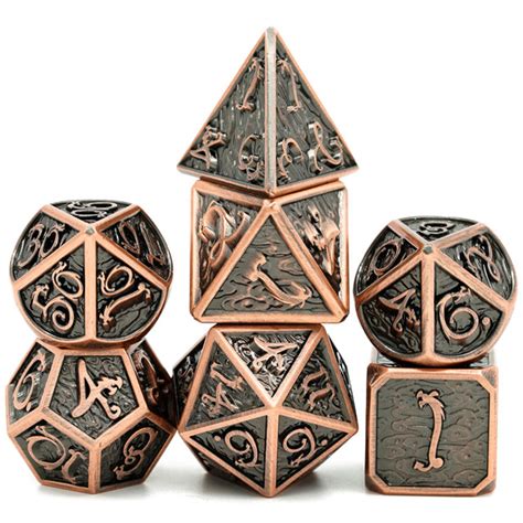 Polyhedral Dice Set Coppery Cloudy Dragon Metal Dice 7 Dice The