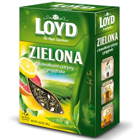 Herbata Zielona Liściasta Z Kawałkami Grejfruta I Cytryny Loyd 80g