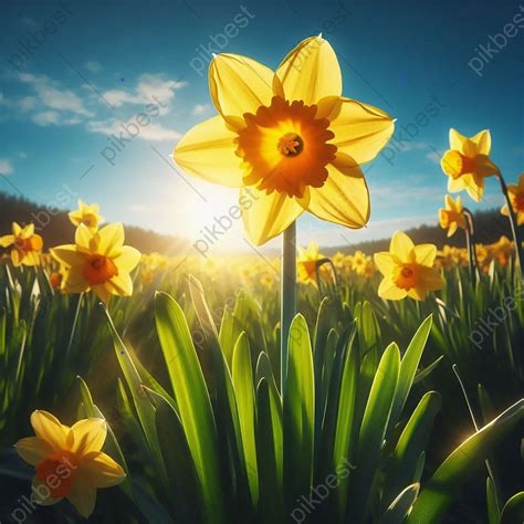 Tropical Elegance A Dance Of Daffodil And Leaves Backgrounds  Free