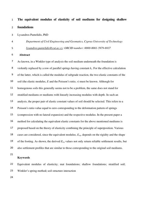 PDF The Equivalent Modulus Of Elasticity Of Soil Mediums For Designing Shallow Foundations