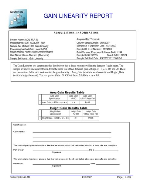 Gain Linearity Report Pdf Scientific Techniques