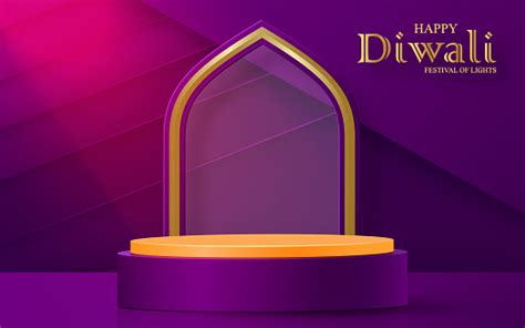 Diwali 또는 Deepavali 3d 연단 라운드 스테이지 스타일 인도의 조명 축제 기도하기에 대한 스톡 벡터 아트 및 기타 이미지 기도하기 도시를 벗어난 장면