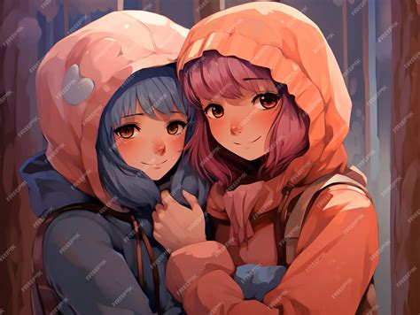 Free Photo Medium Shot Anime Characters Hugging