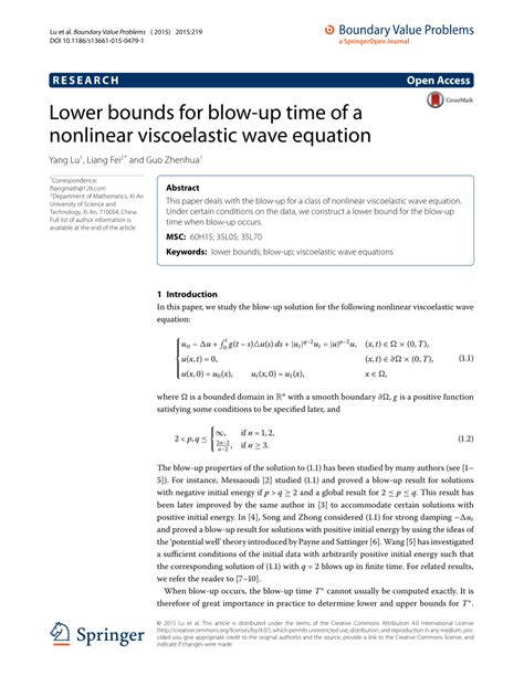 Pdf Lower Bounds For Blow Up Time Of A Nonlinear Viscoelastic Wave Equation