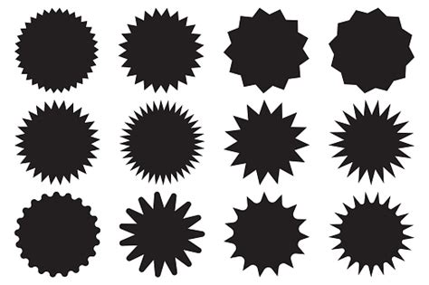 벡터 스타 버스트 세트 태양 버스트 배지 흰색 배경에 검은 색 아이콘 심플한 플랫 스타일 빈티지 라벨 스티커 0명에 대한 스톡 벡터 아트 및 기타 이미지 Istock