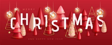 현실적인 3d 플라스틱 크리스마스 트리와 크리스마스 휴가 배경 메리 크리스마스와 새해 복 많이 받으세요 인사말 카드 벡터 일러스트 레이 션 3차원 형태에 대한 스톡 벡터