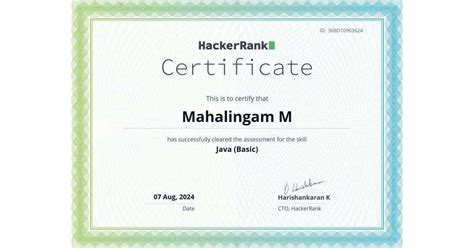 mahalingam m on linkedin hackerrank skill certificate