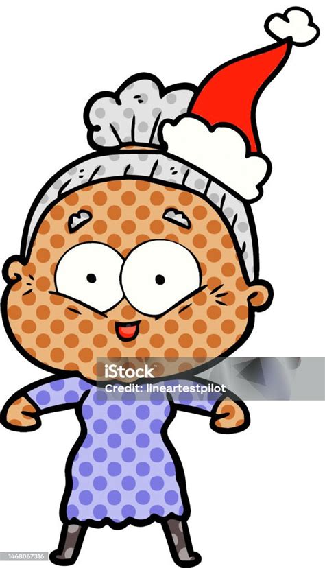 산타 모자를 쓰고 행복한 노파의 손으로 그린 만화책 스타일의 그림 귀여운에 대한 스톡 벡터 아트 및 기타 이미지 귀여운 낙서 드로잉 등장인물 Istock