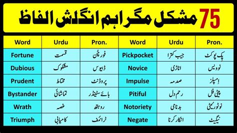 Basic Vocabulary In English With Urdu Meaning