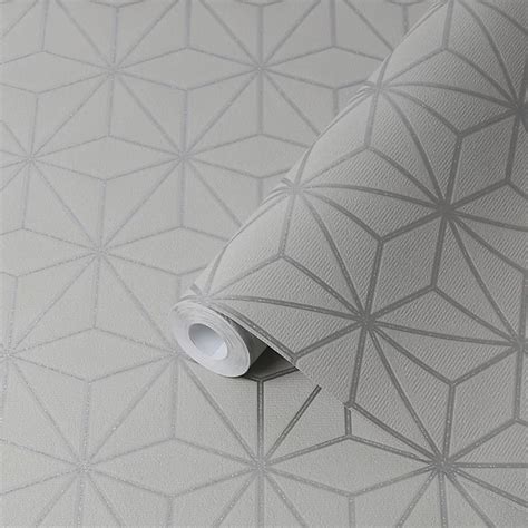Goodhome Tattenhall Grey Metallic Effect Geometric Textured Wallpaper