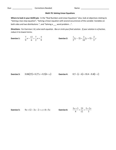 Workbook 1 Solving Linear Equations