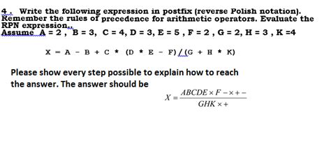 Write The Following Egression In Postfix Reverse Chegg
