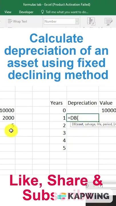 shorts calculate depreciation of an asset db excel