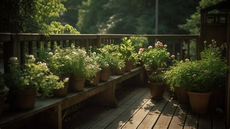 Premium Ai Image Green Grass And Flowers On The Balcony Background