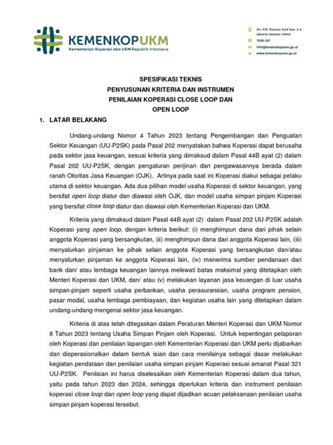 spesifikasi teknis kriteria open loop dan close loop pdf