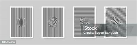 왜곡 된 둥근 라인 벡터 곡선 선을 원 모양 배경 세트로 구 줄무늬 장식 흑백 패턴 컬렉션 그림으로 평평하게 뒤틀려 검은색에 대한 스톡 벡터 아트 및 기타 이미지 Istock