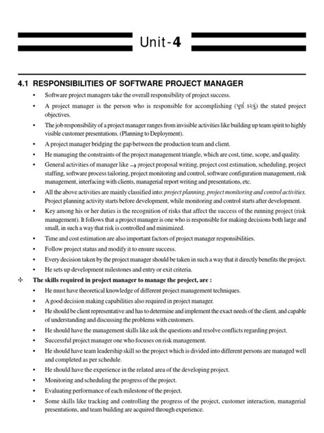 Unit 4 1 Responsibilities Of Software Project Manager Pdf Software Engineering Systems