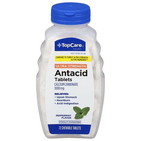 Topcare Antacid Ultra Strength 1000 Mg Chewable Tablets Peppermint