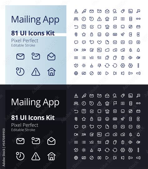 Mailing App Pixel Perfect Linear Ui Icons Kit For Dark Light Mode
