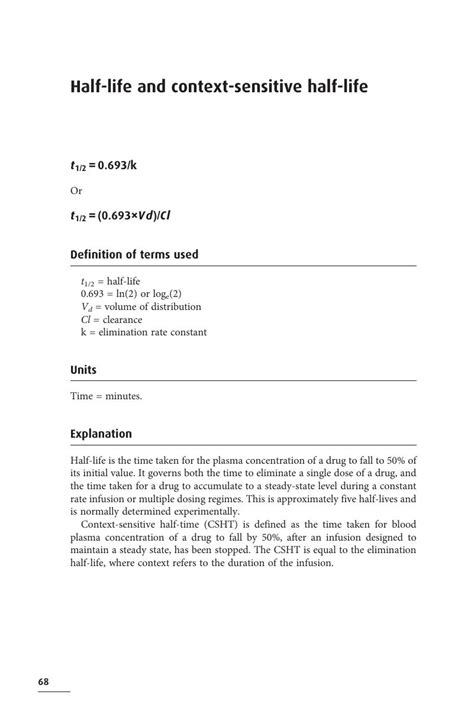 Half Life And Context Sensitive Half Life Essential Equations For
