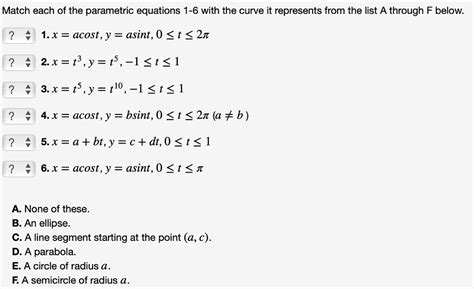 Solved Match Each Of The Parametric Equations With The Chegg Com
