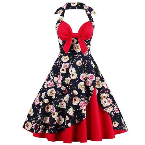 Vintage Inspired Floral Halter Cocktail Dress Vintage Kleider Kleider Damen Kleider Für Frauen
