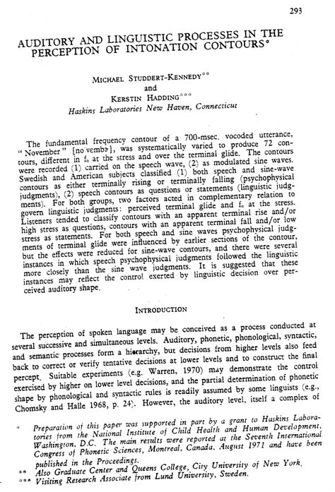 Pdf Auditory And Linguistic Processes In The Perception Of Intonation