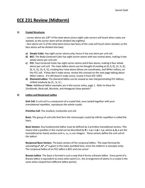 ECE Review Midterm ECE Review Midterm Crystal Structures