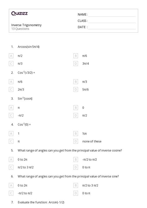 50 Trigonometry Worksheets For 12th Class On Quizizz Free And Printable