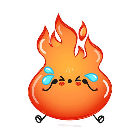 Cute Sad Fire Character Vector Hand Drawn Cartoon Kawaii Character