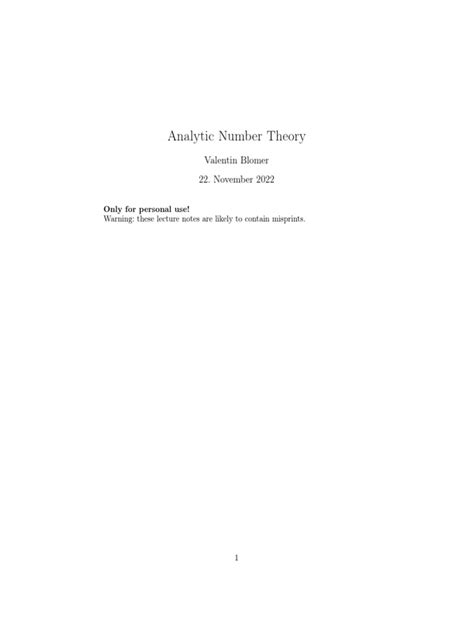 Analytic Number Theory 1 Pdf Number Theory Prime Number