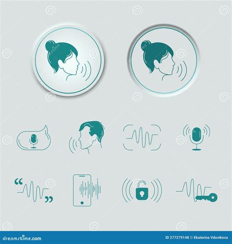 Digital Icons On Button For Voice Control App Speech Waves Lock And Biometric Key Sound