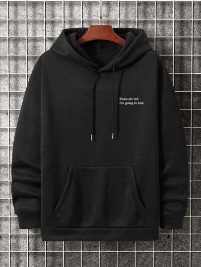Men Slogan Graphic Kangaroo Pocket Drawstring Thermal Hoodie Hoodie
