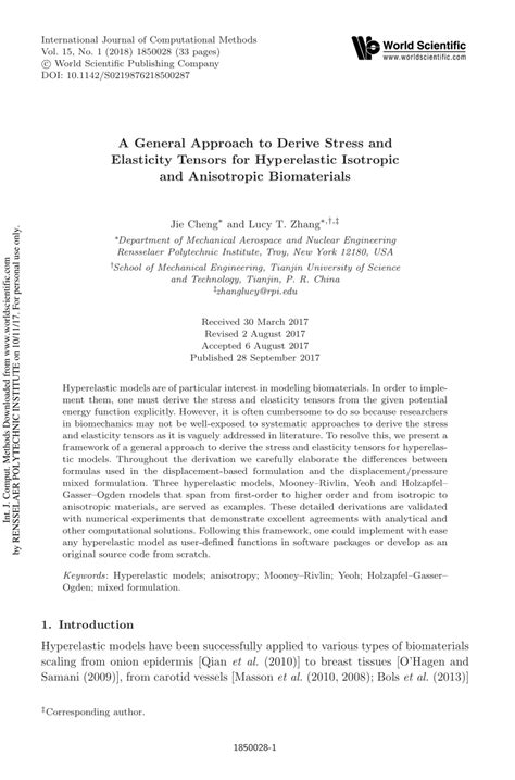 Pdf A General Approach To Derive Stress And Elasticity Tensors For