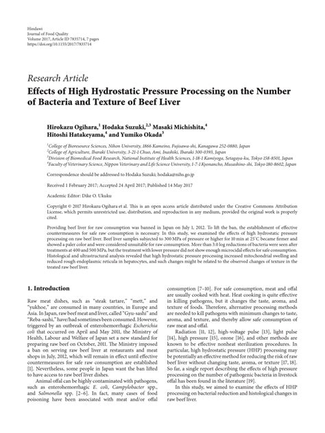 Pdf Effects Of High Hydrostatic Pressure Processing On The Number Of