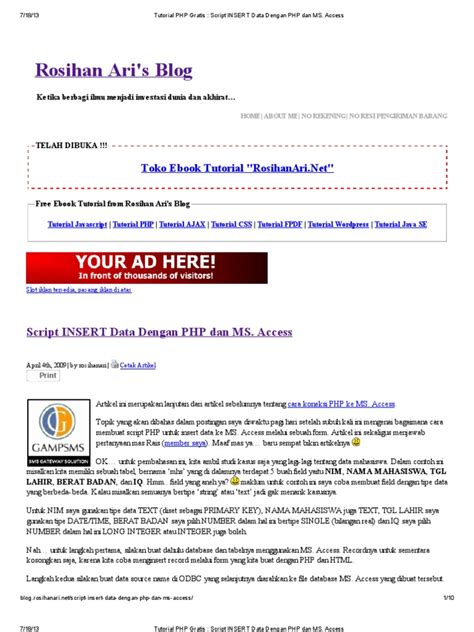 Tutorial Php Gratis Script Insert Data Dengan Php Dan Ms Pdf Pdf