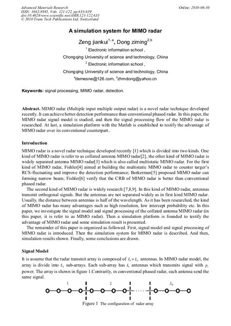 A Simulation System For MIMO Radar Scientific Net